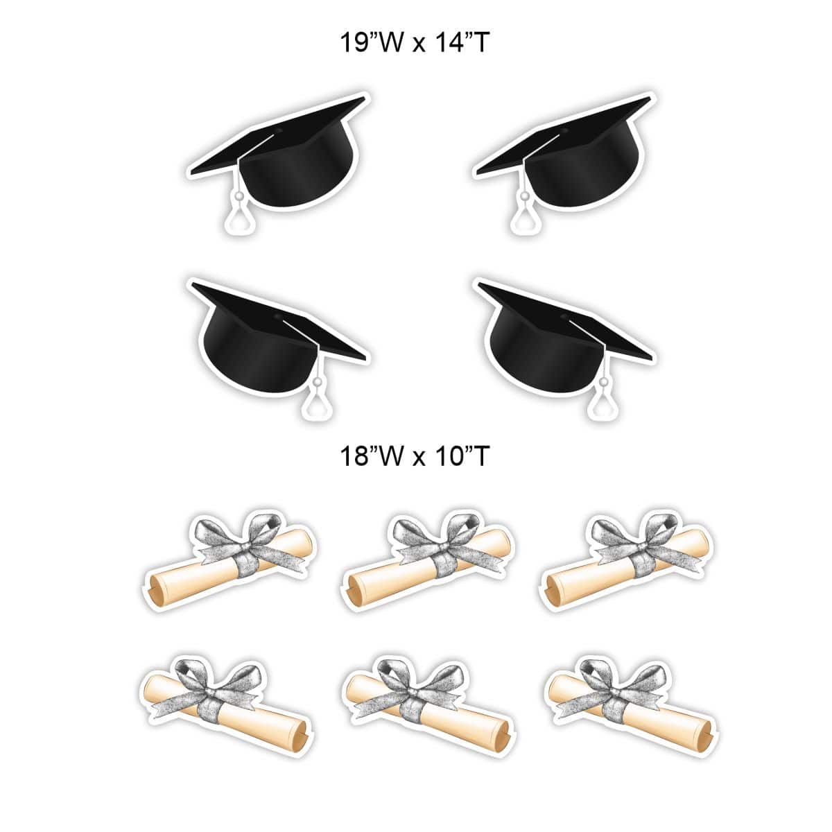 Silver Grad Caps and Diplomas | Half Sheet Bundle | SignWay